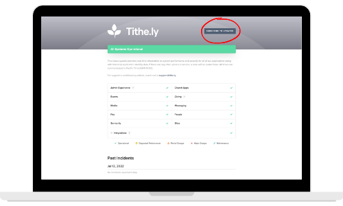 NEW! Tithely Status Pages & Subscriptions